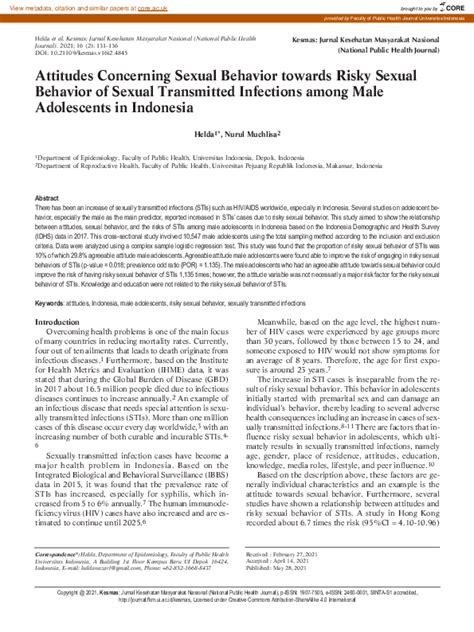 Pdf Attitudes Concerning Sexual Behavior Towards Risky Sexual