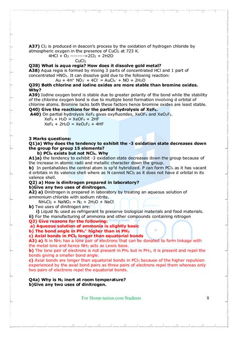 Important Questions For Class Chemistry Chapter The P Block Elements