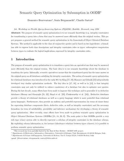 Pdf Semantic Query Optimization By Subsumption In Oodb