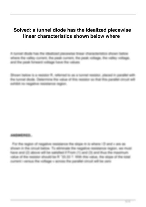 Solution Solved A Tunnel Diode Has The Idealized Piecewise Linear