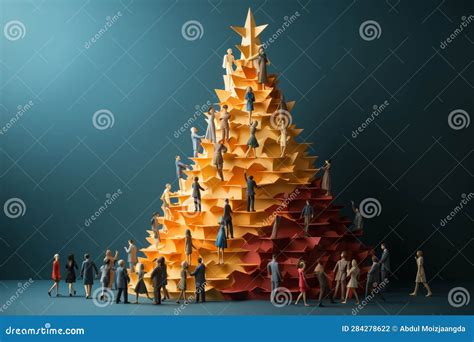 Human Pyramid Of Diverse Paper Cut Outs Embodies The Power Of Teamwork Stock Illustration