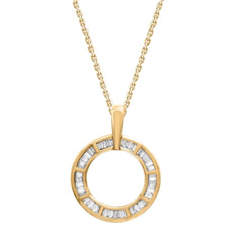 Tjd 0 33 Carat Baguette Cut Diamond 14 Karat Gold Open Circle Pendant Necklace For Sale At 1stdibs