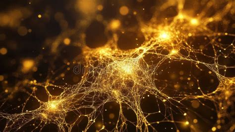 Glowing Neural Connections In A Network Of Golden And Teal Digital Lights Stock Image Image Of