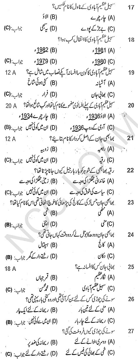 بھابھی جان اردو Class 10th Urdu Objective Questions Answer भाभी जान चैप्टर से वस्तुनिष्ठ प्रश्न