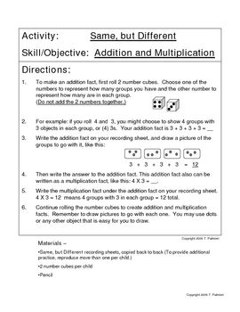 Same But Different Multiplication IS Addition By BZTeacher Terry Palmieri