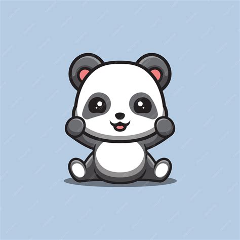 Panda Sitting Excited Cute Creative Kawaii Cartoon Mascot Logo