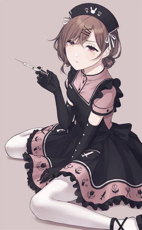 Safebooru 1girl Ae Iueo Bangs Beige Background Black Gloves Brown