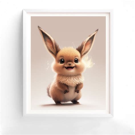 Ai Generated Eevee Print Gaming Room Decor Baby Pokemon Wall Art Birthday Gift For Pokemon Fan