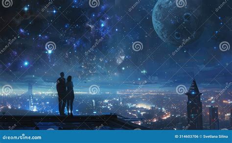 Interstellar Bond Human Partner With Robot Companion Stargazing From