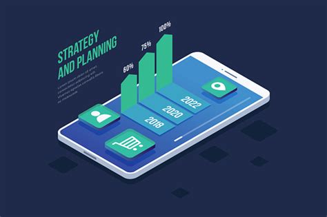 컨셉 비즈니스 전략입니다 프로젝트 계획 영업 및 재무 보고서입니다 사업에 성공입니다 스마트폰 아이콘 및 성장 차트입니다 0명에 대한 스톡 벡터 아트 및 기타 이미지 Istock