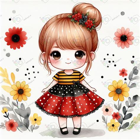 بک گراند کودکانه دختر کوچولو با لباس خال خالی و زنبوری کد 41432 ویژه عکس گراف عکس گراف