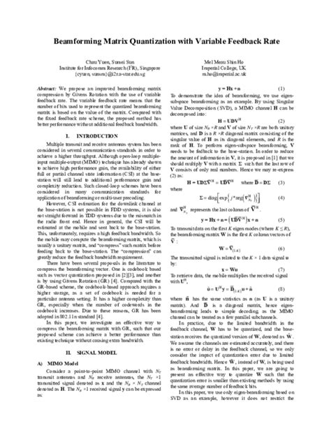 Pdf Beamforming Matrix Quantization With Variable Feedback Rate Chau Yuen