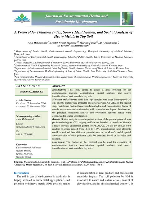 Pdf A Protocol For Pollution Index Source Identification And Spatial Analysis Of Heavy
