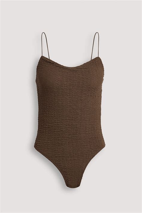 Structured Spaghetti Strap Body Brown Na Kd