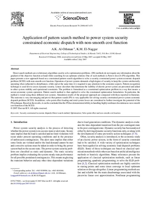 Pdf Application Of Pattern Search Method To Power System Security