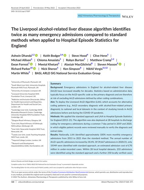Pdf The Liverpool Alcohol‐related Liver Disease Algorithm Identifies Pdf The Liverpool Alcohol‐related Liver Disease Algorithm Identifies