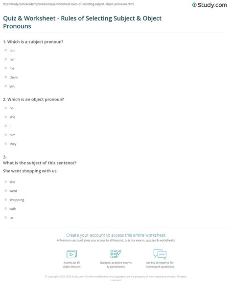 Quiz Worksheet Rules Of Selecting Subject Object Pronouns Study