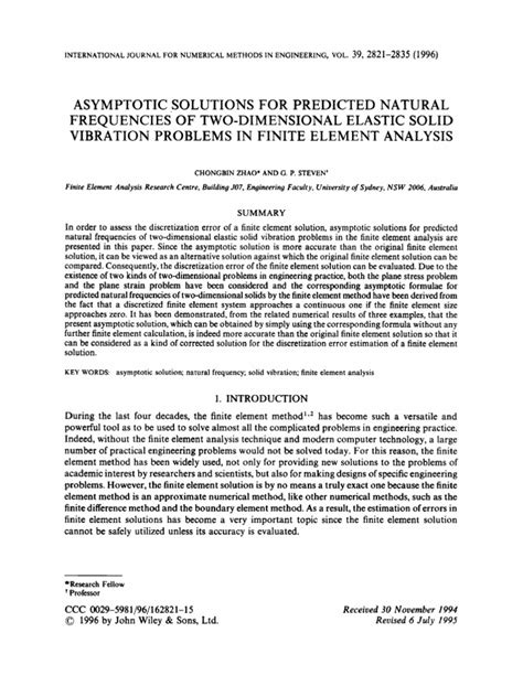 zhao 1996 asymptotic solutions for predicted natural frequencies of two