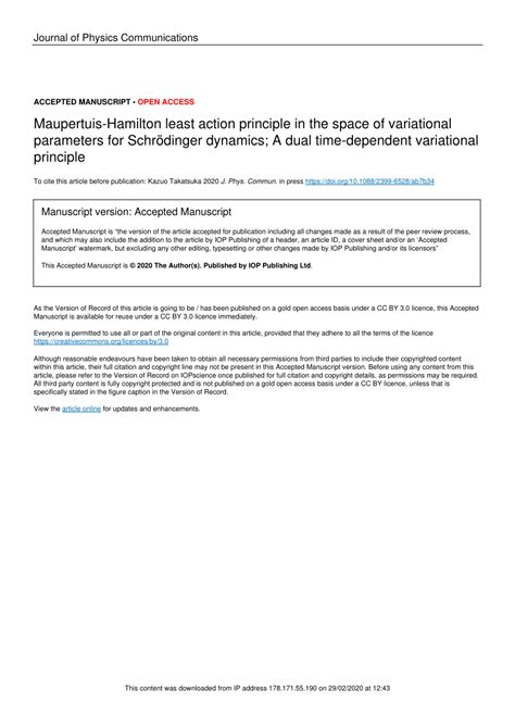 Pdf Maupertuis Hamilton Least Action Principle In The Space Of Variational Parameters For