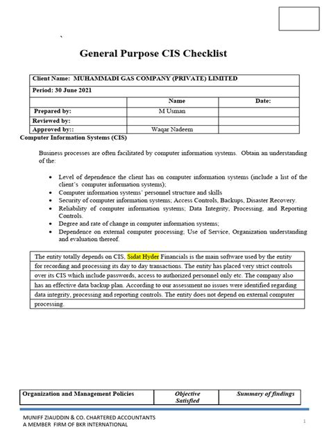 General Purpose Cis Checklist Pdf Information System Password