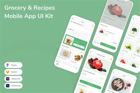 Grocery And Recipes Mobile App Ui Kit Graphic By Betush · Creative Fabrica