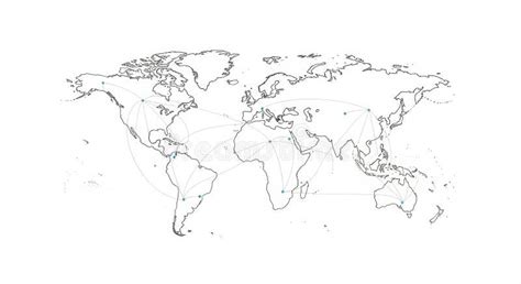 Global Network Map With Blue Nodes And Dotted Lines On White Background Stock Illustration