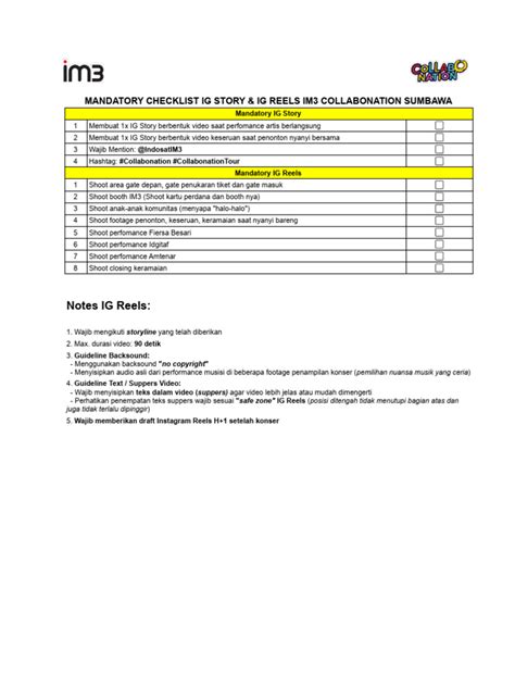 Mandatory Checklist Ig Story And Ig Reels Checklist Im3 Pdf