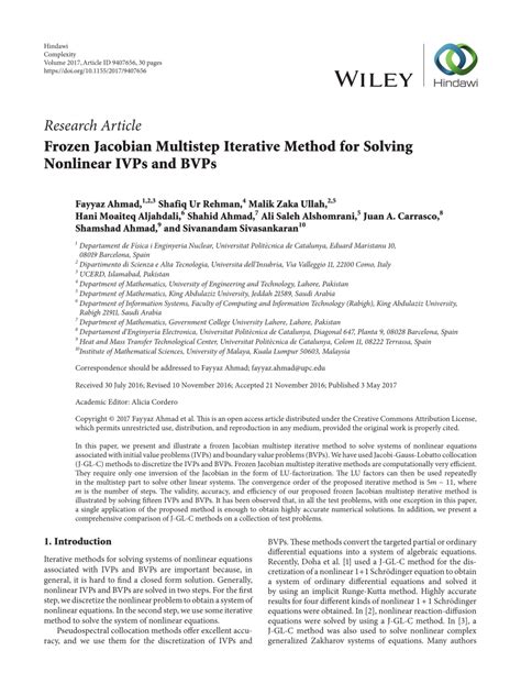 Pdf Frozen Jacobian Multistep Iterative Method For Solving Nonlinear