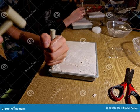 Carving Into Plaster With A Chisel Is An Art Technique Bones Are