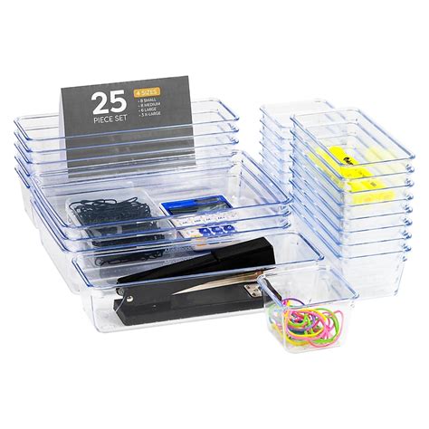 Mind Reader Stackable Plastic Desk Tray Set Clear 25 Pieces Drorg25