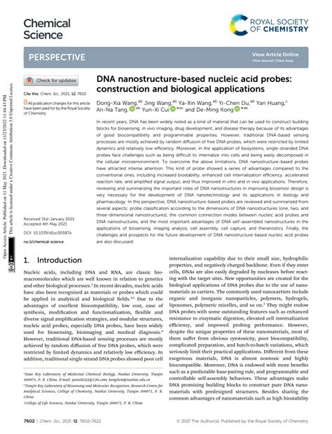 Pdf Dna Nanostructure Based Nucleic Acid Probes Construction And Biological Applications