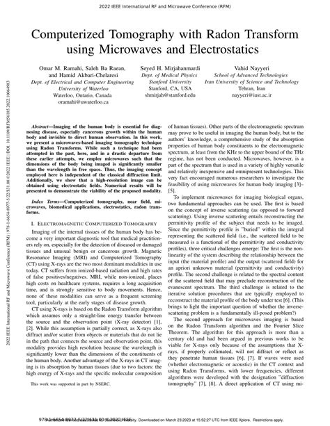 Pdf Computerized Tomography With Radon Transform Using Microwaves And Electrostatics