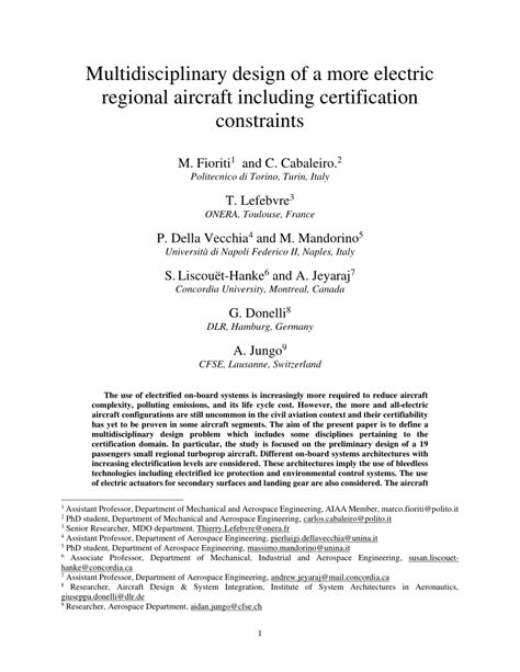 Pdf Multidisciplinary Design Of A More Electric Regional Aircraft Including Certification