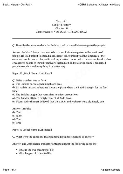Ncert Solutions Class 6 Social Science History Chapter 6 New Questions And Ideas