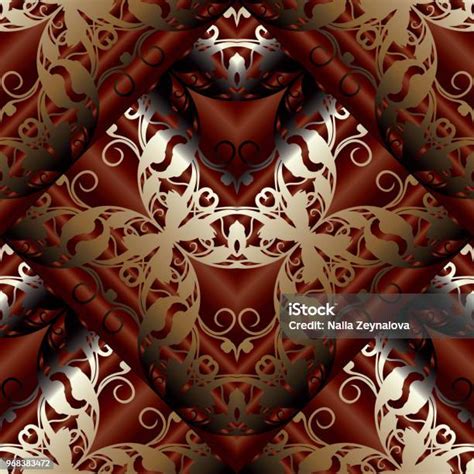 현대 3d 바로크 완벽 한 패턴입니다 꽃 진한 빨간색 배경에 W 0명에 대한 스톡 벡터 아트 및 기타 이미지 0명 골동품 다마스크 천 Istock