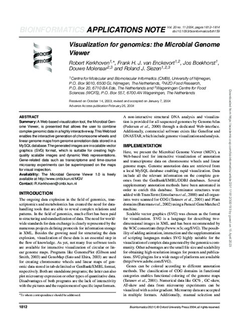 Pdf Visualization For Genomics The Microbial Genome Viewer R Kerkhoven