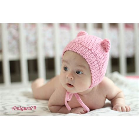 Шапка чепчик с ушками спицами 63 фото