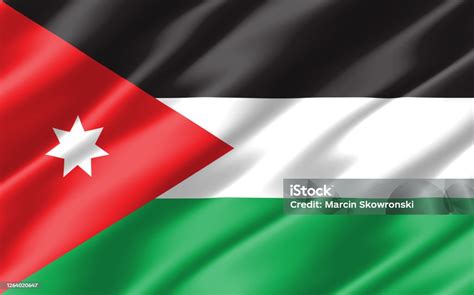 요르단 그래픽의 실크 물결 모양의 깃발 물결 모양의 요르단 국기 3d 일러스트레이션 리플드 요르단 국가 깃발은 자유 애국심 독립의 상징이다 0명에 대한 스톡 벡터 아트 및