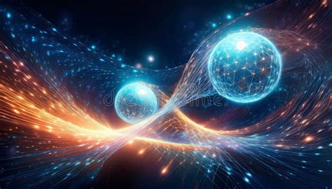 Quantum Computing Qubits Entanglement Particles Flowing Through Cyberspace Stock Illustration