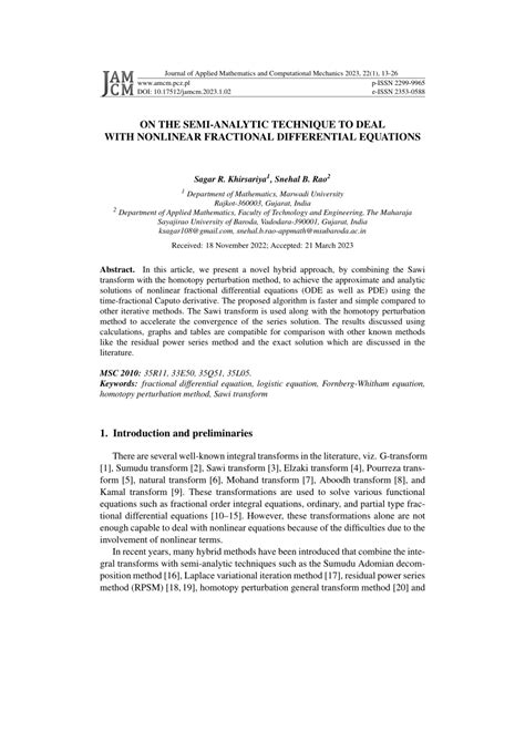 Pdf On The Semi Analytic Technique To Deal With Nonlinear Fractional Differential Equations