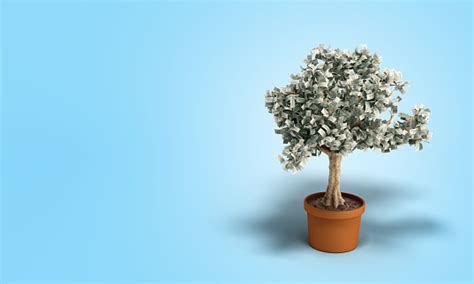 백 달러 지폐와 냄비 3 차원 파란색에 렌더링을 성장 달러 트리 통화에 대한 스톡 사진 및 기타 이미지 통화 금융 배경 주제 Istock