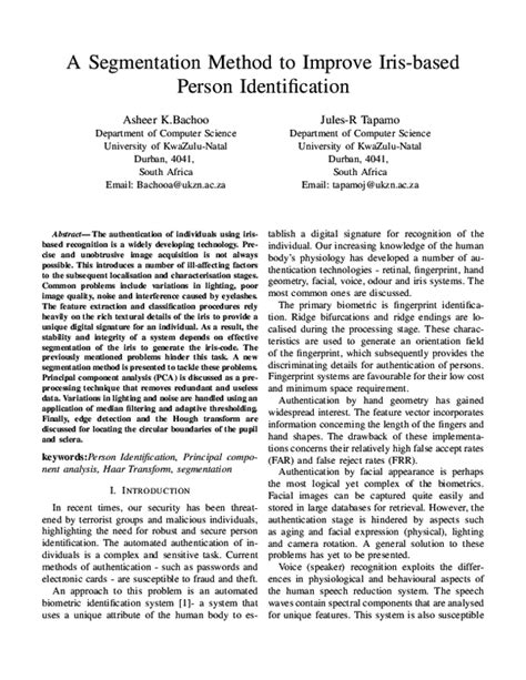 Pdf A Segmentation Method To Improve Iris Based Person Identification