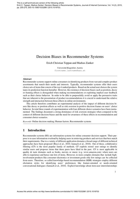Pdf Decision Biases In Recommender Systems