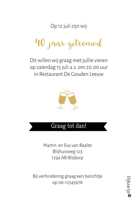 Tekst 40 Jaar Getrouwd Uitnodiging Gefeliciteerd Tante