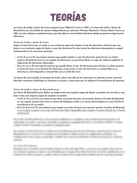 Solution Teor As De Cidos Y Bases Studypool