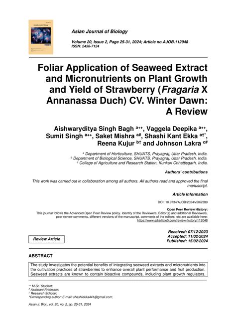 Pdf Foliar Application Of Seaweed Extract And Micronutrients On Plant Growth And Yield Of