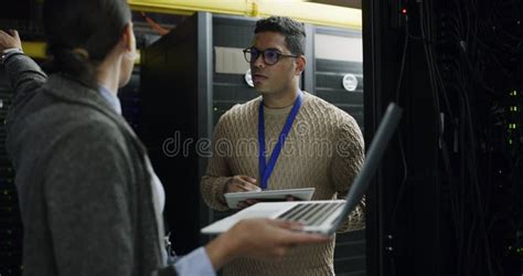 Engineering Problem Solving And Server Room Woman And Man Team With