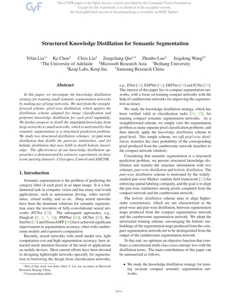 Pdf Structured Knowledge Distillation For Semantic Segmentation