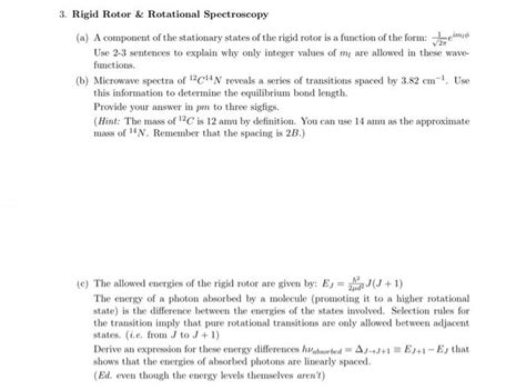 solved 3 rigid rotor and rotational spectroscopy a a