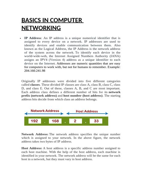 Basics In Computer Networking Pdf Computer Network Ip Address